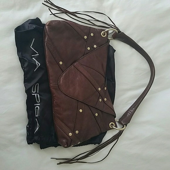 Via Spiga | Bags | Vintage Via Spiga Dark Brown Leather Brass Stud ...